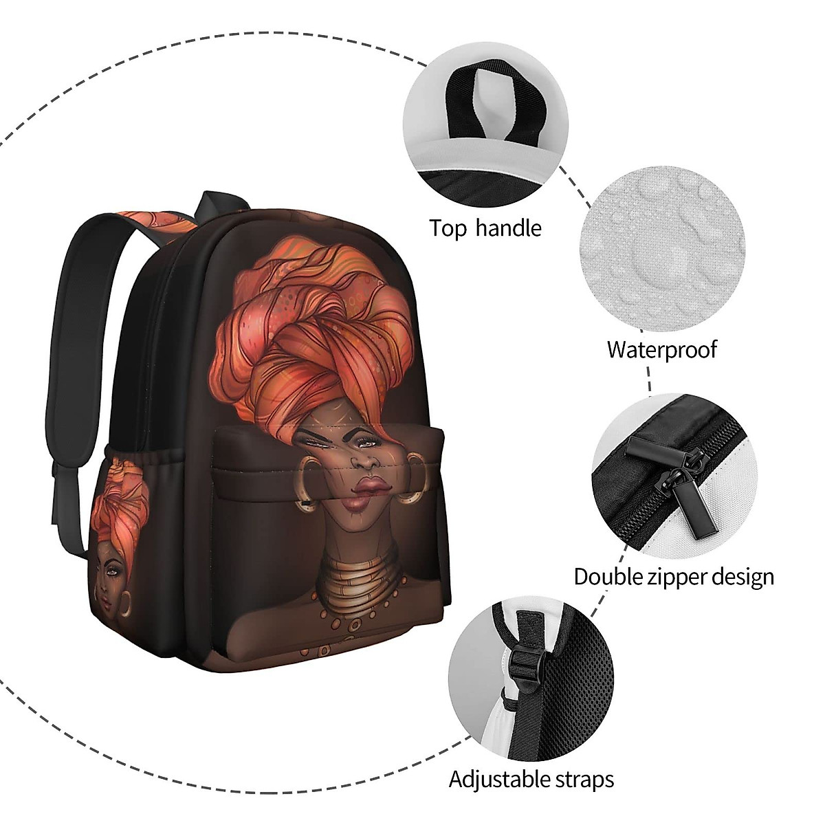 KiuLoam 17 Inch Backpack Elegant African Women Laptop Backpack Shoulder Bag School Bookbag Casual Daypack