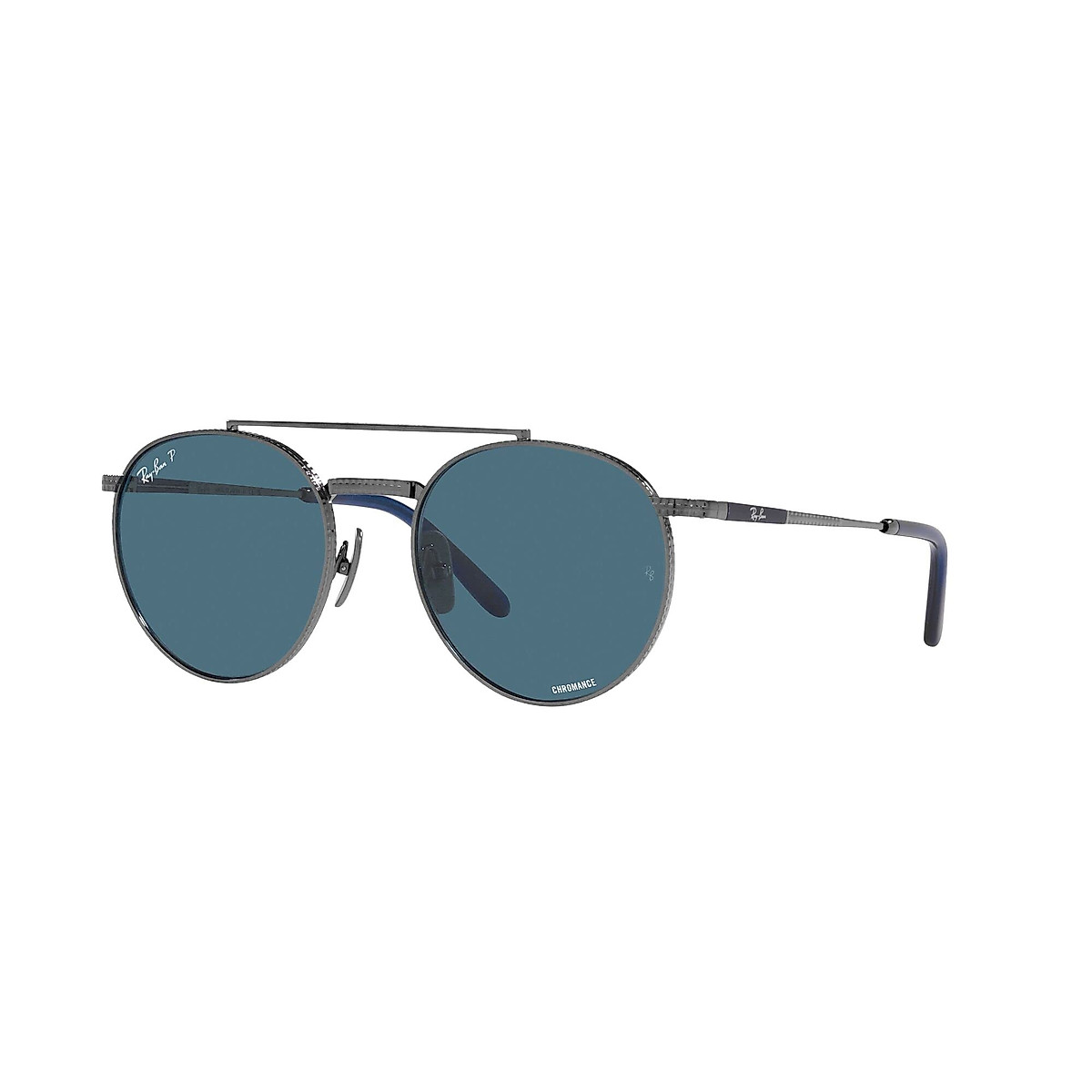 Ray-Ban RB8237 Round II Titanium Sunglasses, Gunmetal/Polarized Blue, 53 mm
