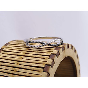 Dazzlingrock Collection 0.10 Carat (ctw) Round Black Diamond & White Diamond Swirl Infinity Style Wedding Band for Women in 925 Sterling Silver Size 10