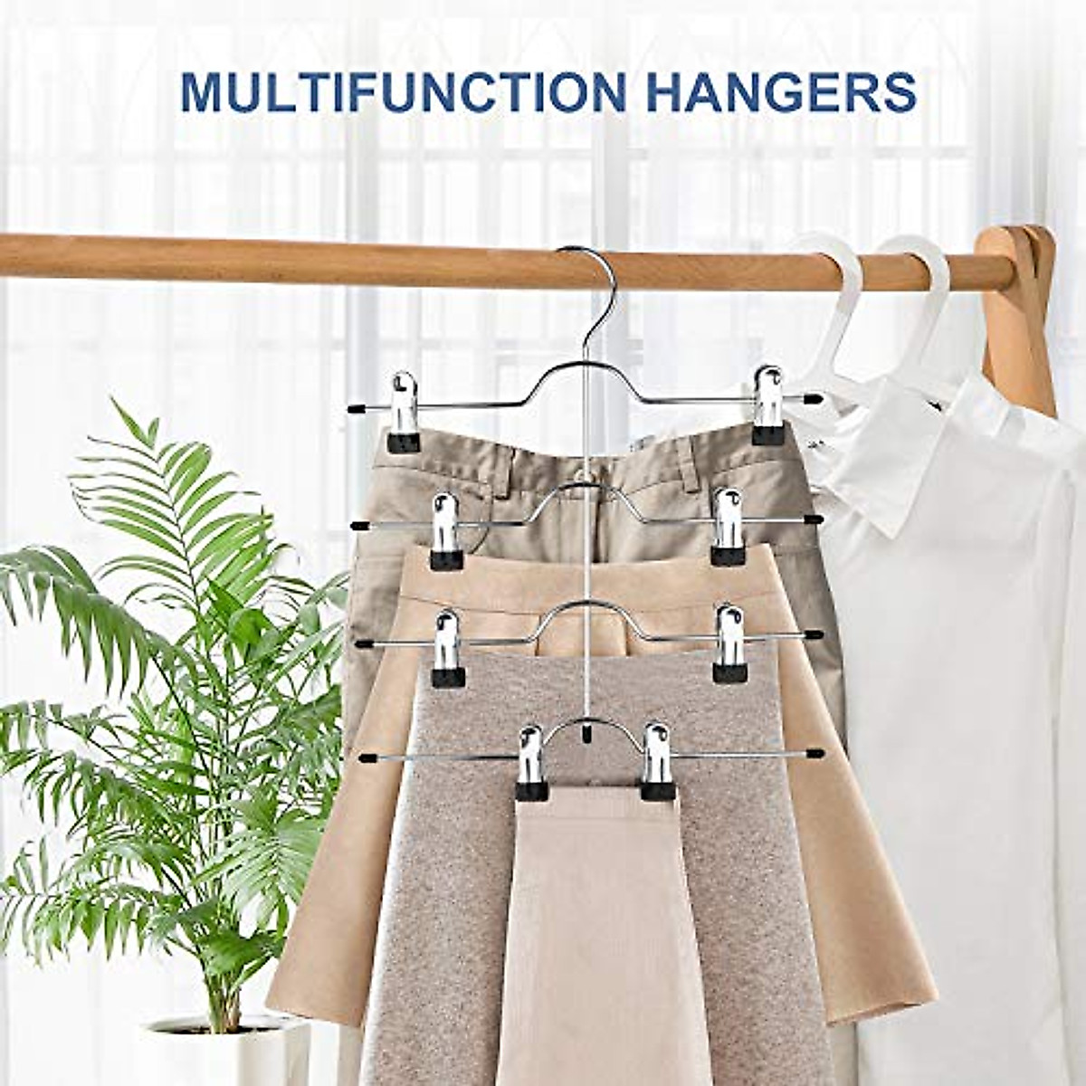 DOIOWN Skirt Hangers 4 Tier Pants Shorts Hangers Space Saving Hangers Closet Organizer for Skirt, Pants(3 Pieces) (3 Pieces)