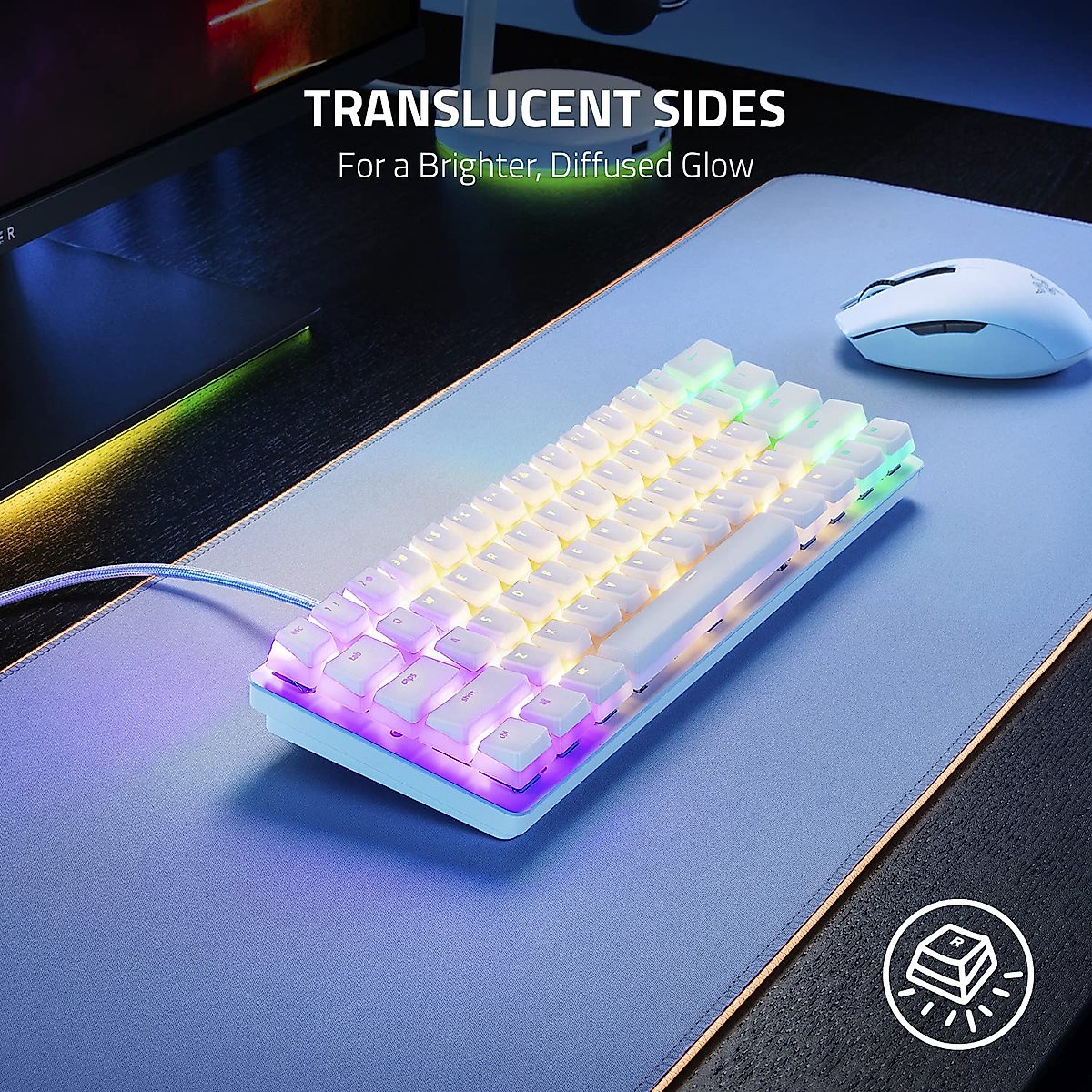 Razer Phantom Keycap Upgrade Set: Unique Stealth Design - Translucent Sides - Bottom-Lasered Legends - Keycap Removal Tools & Stablizers - Universal Compatiability - White