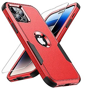 Scutum Designed for iPhone 14 Pro Max Case,[10 FT Military Grade Drop Protection] with [Screen Protector], 3 in 1 Non-Slip Heavy Duty Shockproof Phone Case,6.1 Inch, Red