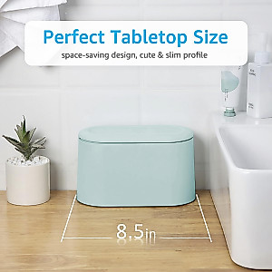 AYADA Mini Trash Can with Lid, Press-Type with Removable Inner Plastic Small Garbage Can Little Tiny Waste Basket Compact Covered Closable Trash Bin, Desk Countertop Office Kids Oval Rectangle (White)