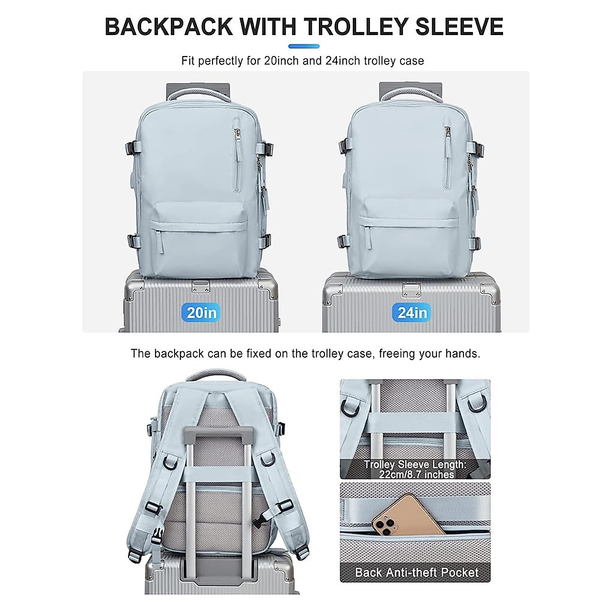 Alkyne Bidmanba Travel Backpack,Watreproof Hiking Backpack,Larg Capacity Backpack with Shoes Compartment and USB Port Charger (Pink)