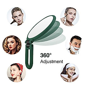 FUHUIM 1x 15x Magnifying Handheld Mirror, Double Sided Pedestal Magnification and True Image Makeup Mirror, Compact Size and Portable Vanity Cosmetic Mirror for Girl (Army Green)