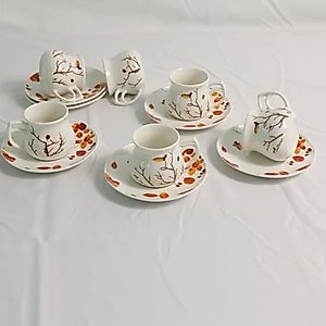 GuangYang 12 Pieces Fine Porcelain Espresso Cups and Saucers-,set of 6,2.5 oz,One Shot Espresso Cup for 6 Person,Antumn Leaves Parttern