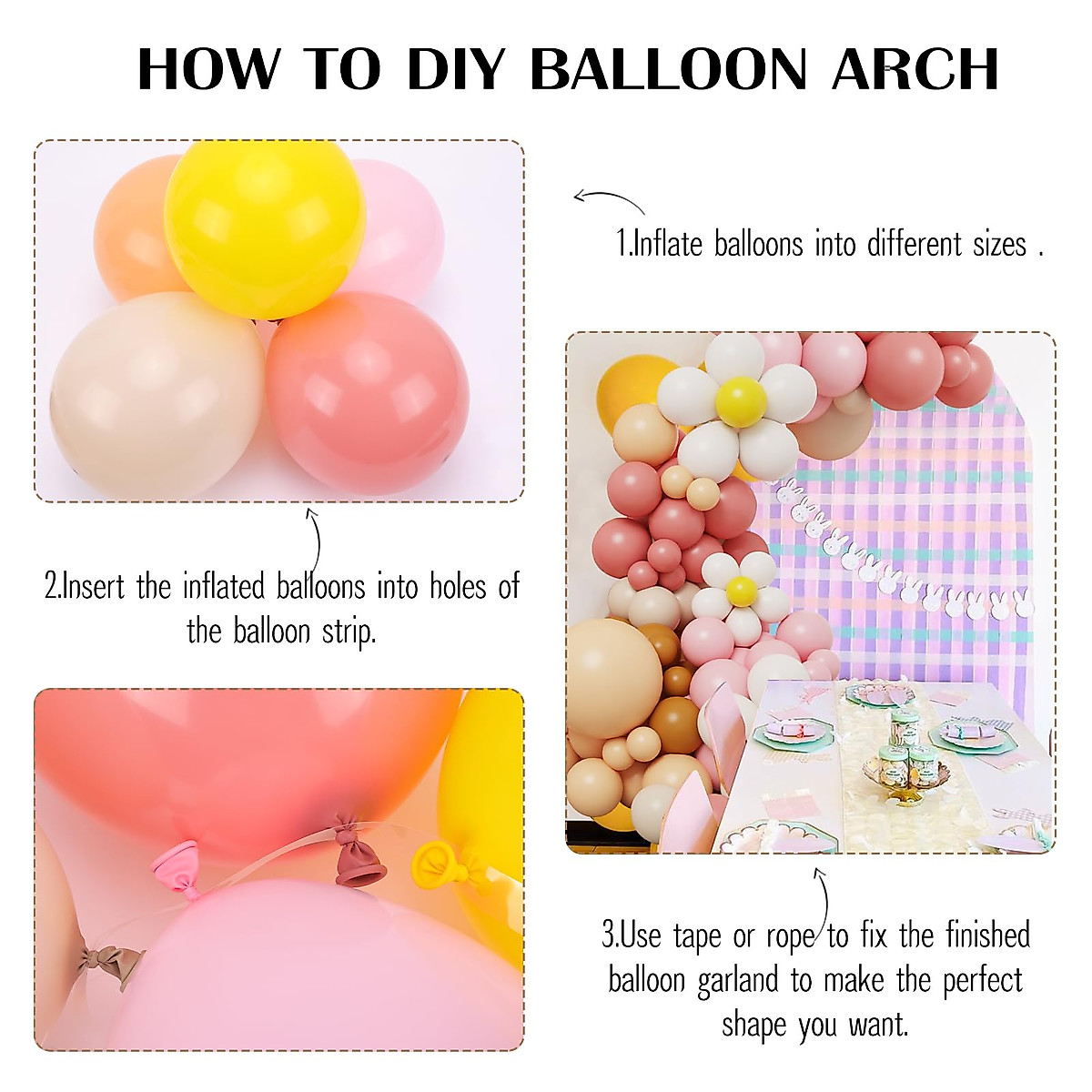 RUBFAC Pink Balloon Arch Kit, 147pcs Boho Blush Daisy Balloons Retro Dusty Pink Nude Sand White Brown Balloon for Valentine's Day Baby Shower Birthday Wedding Retro Hippie Groovy Party Decorations