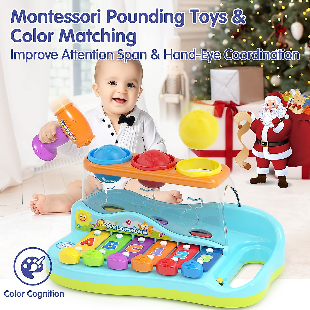 HOLA Toys for 1 Year Old Boy Gifts Baby Toys 12-18 Months, Baby Toys 6 to 12 Months Toy Hammer with Music Sound & Light, Grab Shake Pound 9 Month Old Baby Boy Girl Toys 1 Year Old Boy Birthday Gift