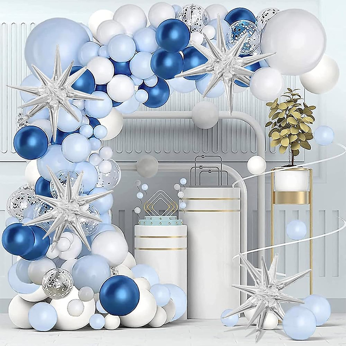 Silver Star Balloons 6 Star Foil Mylar Balloons Cone Spike Explosion Star Balloons 22 Inch Large Starburst Balloons Party Decorations for Christmas Birthday Party Bachelorette Party Disco Party