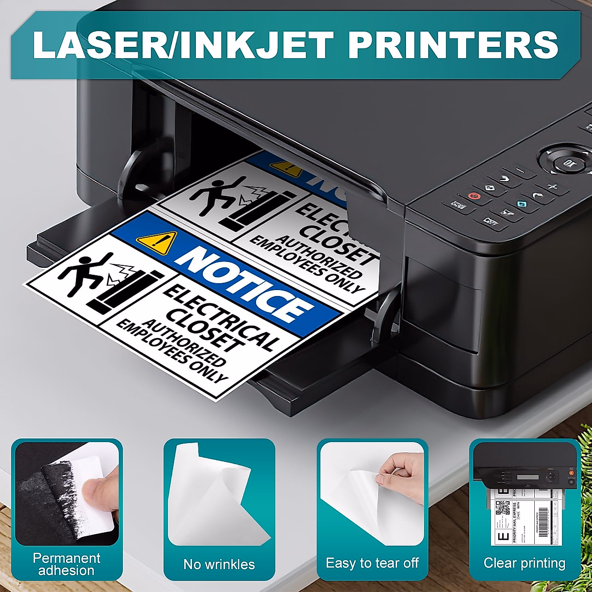 8.5x5.5 Labels Sticker Paper for Inkjet/Laser Printers - 100 Half Labels Sheets 200 Blank White Matte Printabel Label for Mailing, Shipping, and Organization