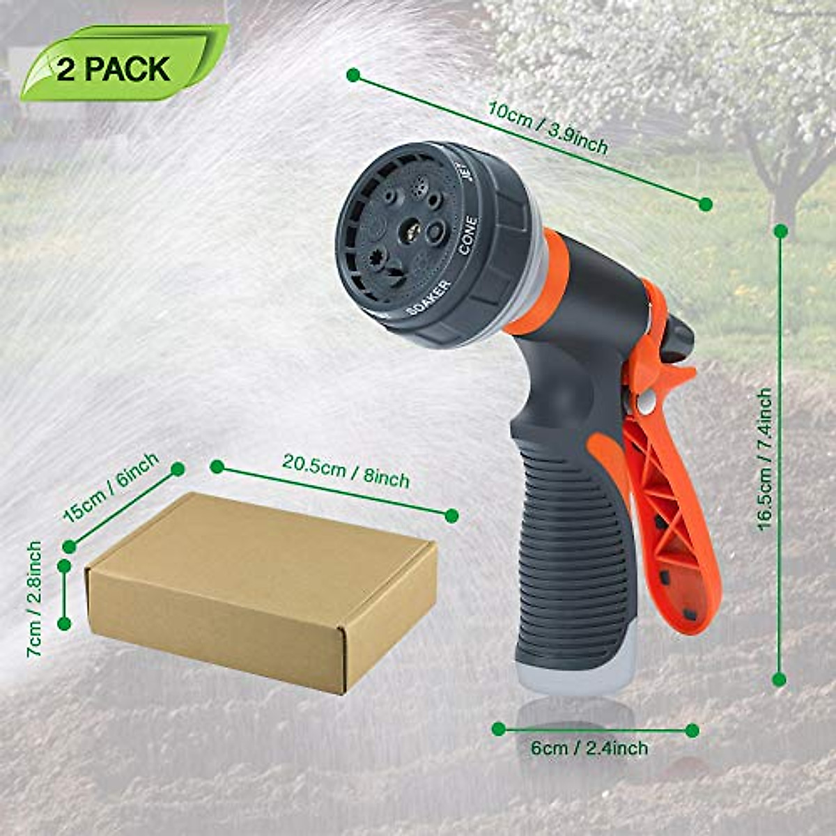 Garden Hose Nozzle 2 Pack Heavy Duty Hose Spray Gun 8 Way High Pressure ...