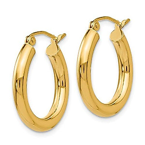 14K Yellow Gold Thick Tube Hoop Earrings w/Click-Down Clasp, (3mm Tube) (20mm)