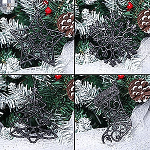 Glitter Snowflake Ornaments for Christmas Tree, 40pcs Black Christmas Decoration Hanging Decorations for Halloween Xmas Tree, Window, Door