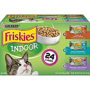 Purina Friskies Indoor Wet Cat Food Variety Pack, Indoor - (24) 5.5 oz. Cans