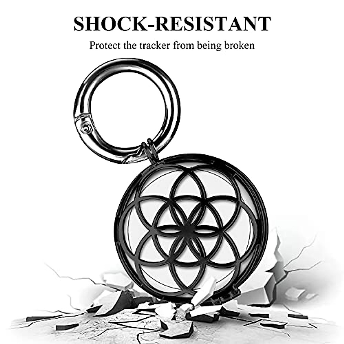 VIIVY VIYIV Metal Case Compatible with Apple AirTag for Women Girls, Hollow-Out Protective Cover Keychain Holder for Air Tag Finder - Black