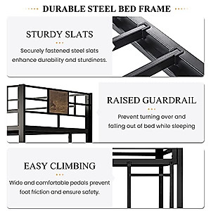 SHA CERLIN Metal Twin Loft Bed Frame with Stairs & Full-Length Guardrail, Space-Saving, Juniors and Adults, Noise Free, Black