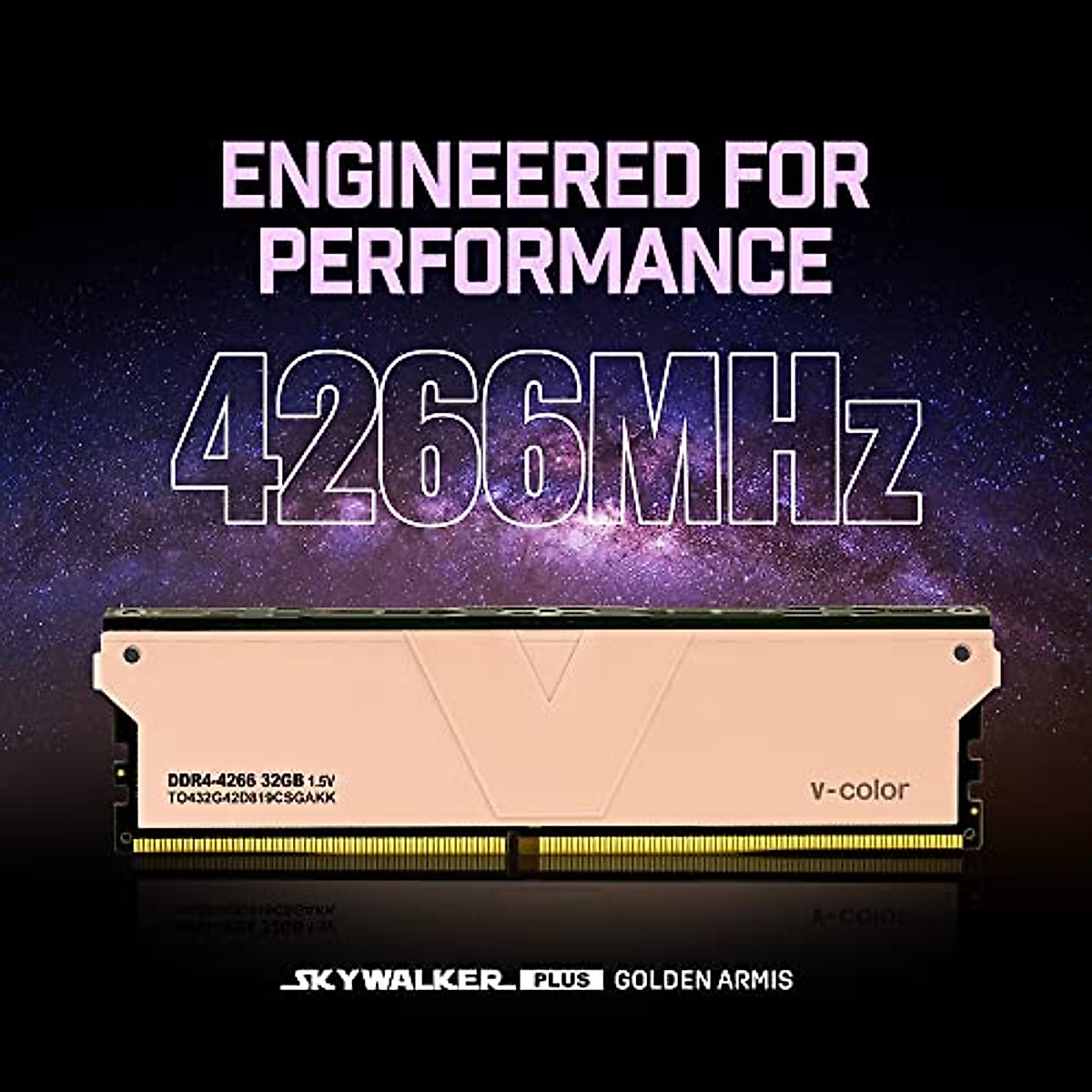 V-Color Skywalker Plus DDR4 64GB (32GBx2) 4266MHz (PC4-34100) CL19 Gaming Desktop Ram Memory Hynix IC Dual Rank 1.5V - Golden (TO432G42D819CSGAKK)