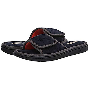 Dearfoams Men's Indoor/Outdoor Adjustable Machine Washable Memory Foam Terry Slide Slipper, Navy Blazer (Quilted), 11-12