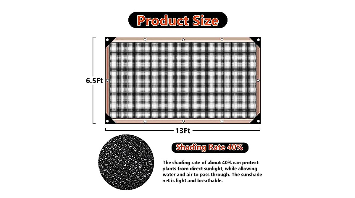 Sunblock Shade Cloth Net 6.5Ft x 13Ft - UV Protect for Garden & More