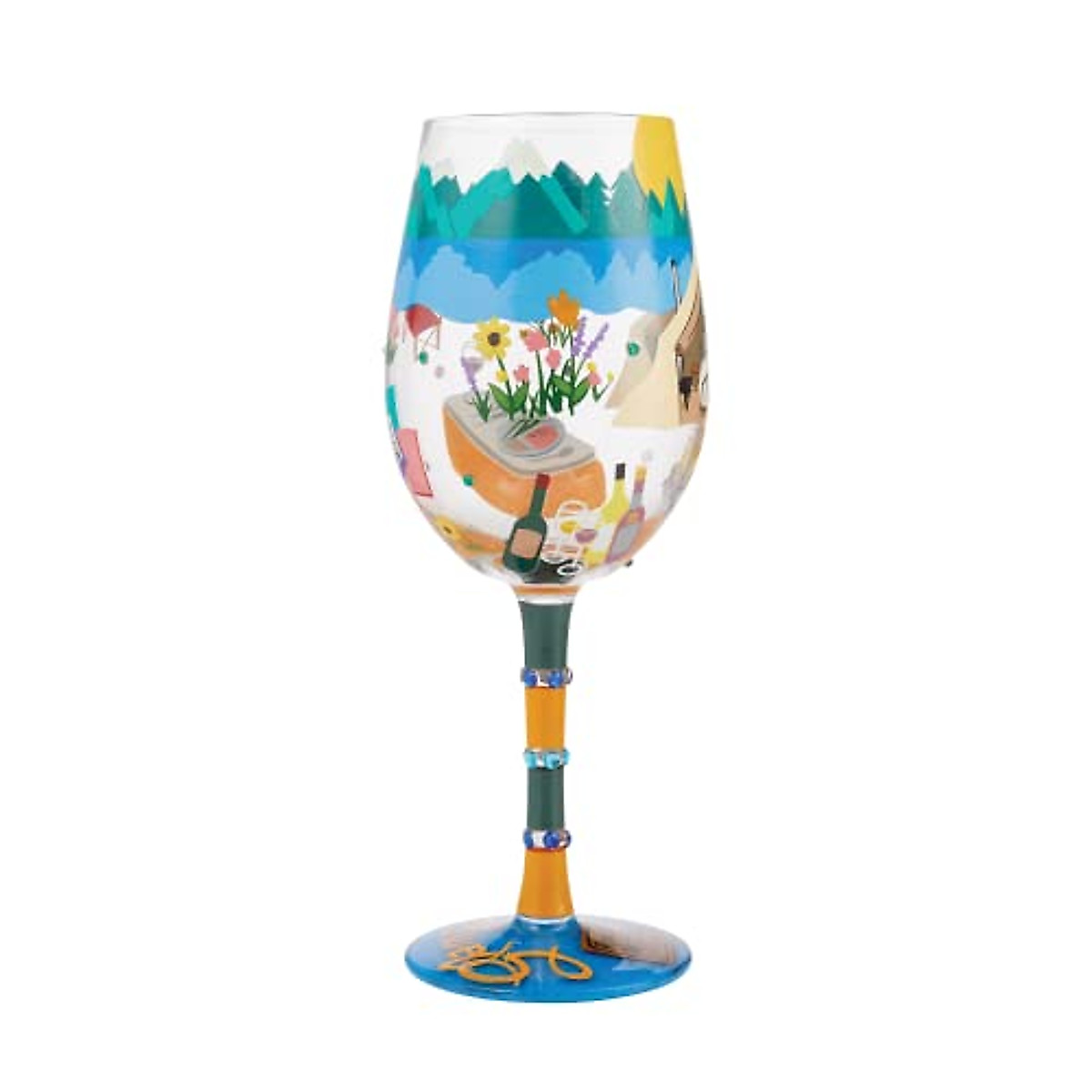 Enesco Designs by Lolita Glamping Hand-Painted Artisan Wine Glass, 15 Ounce, Multicolor