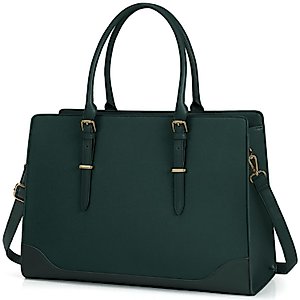 IGOLUMON Laptop Bag for Women 15.6 Inch Laptop Tote Bag Large Work Bag Waterproof Leather Office Briefcase Business Computer Bag Shoulder Handbag Dark Green