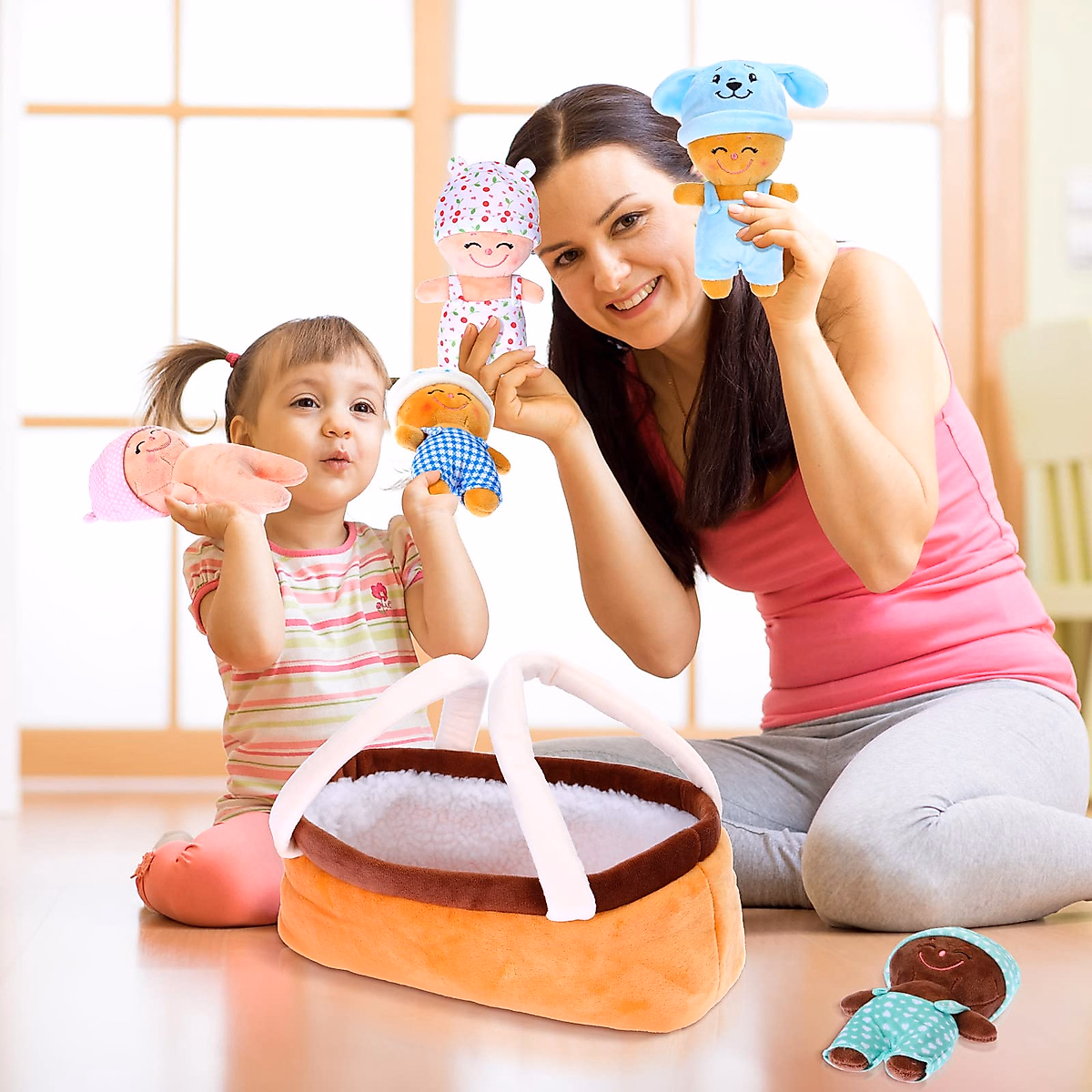 Skylety 6 Pieces 7 Inches Basket of Babies Soft Baby Doll Multicultural Dolls Sensory Plush Diversity Baby Dolls Stuffed Plush Figures for All Ages