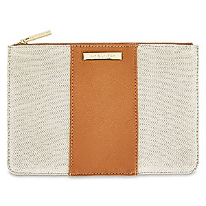 KATIE LOXTON Amalfi Womens Medium Canvas and Vegan Leather Slip Pocket Clutch Pouch Cream and Brown