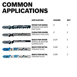 BOSCH T5002 T-Shank Multi-Purpose Jigsaw Blades, 10 Piece, Assorted, Jig Saw Blade Set for Cutting Wood and Metal