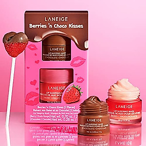 LANEIGE Berries 'N Choco Kisses Set: Lip Sleeping Mask Berry (Full Sized) & Chocolate (Travel Sized), Hydrate, Nourish