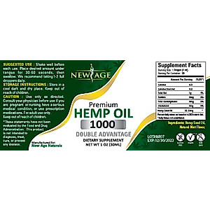 Hemp Oil - 4 Pack - All Natural of Hemp Drops - Grown & Made in USA - Natural Hemp Drops by NewAge (1000 (Pack of 4))
