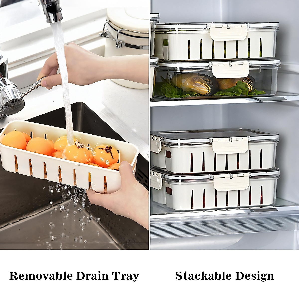 2Pack Divided Veggie Tray with Lid and Handle 4 Compartment Serving Tray with Dividers Portable Travel Snack Storage Containers Stackable Snackle Box Charcuterie Container for Fruit,Vegetable,Salad