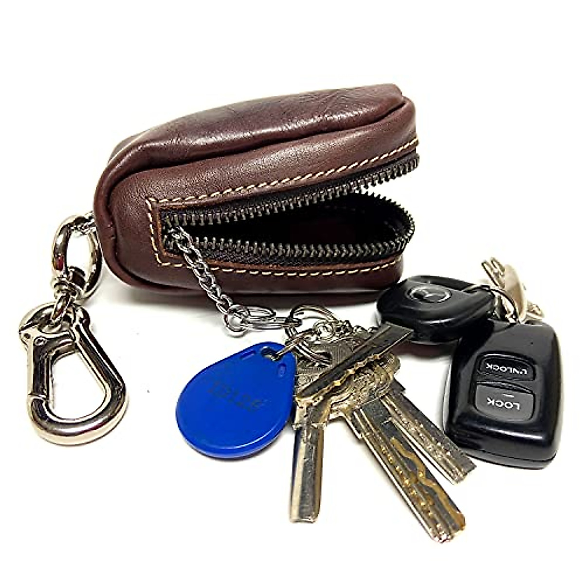 RARESTAN leather key holder,leather key case, genuine leather key pouch for keychain,leather car smart key pouch (Coffee)