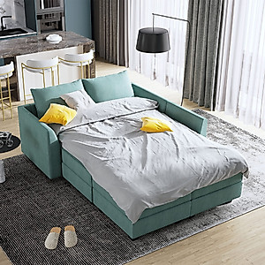 HONBAY Convertible Modular Sectional Sofa U Shaped Modular Couch with Storage Seat Modular Sofa Sectional Couch with Chaise, Aqua Blue