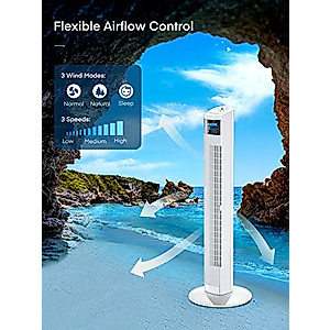 Tower Fan, 36 Inch Oscillating Fans with Remote, Sleep Mode and 12H Timer, Large LED Display, 6 Modes, Portable Stand up Floor Bladeless Fan for Bedroom Living Rooms and Office, White