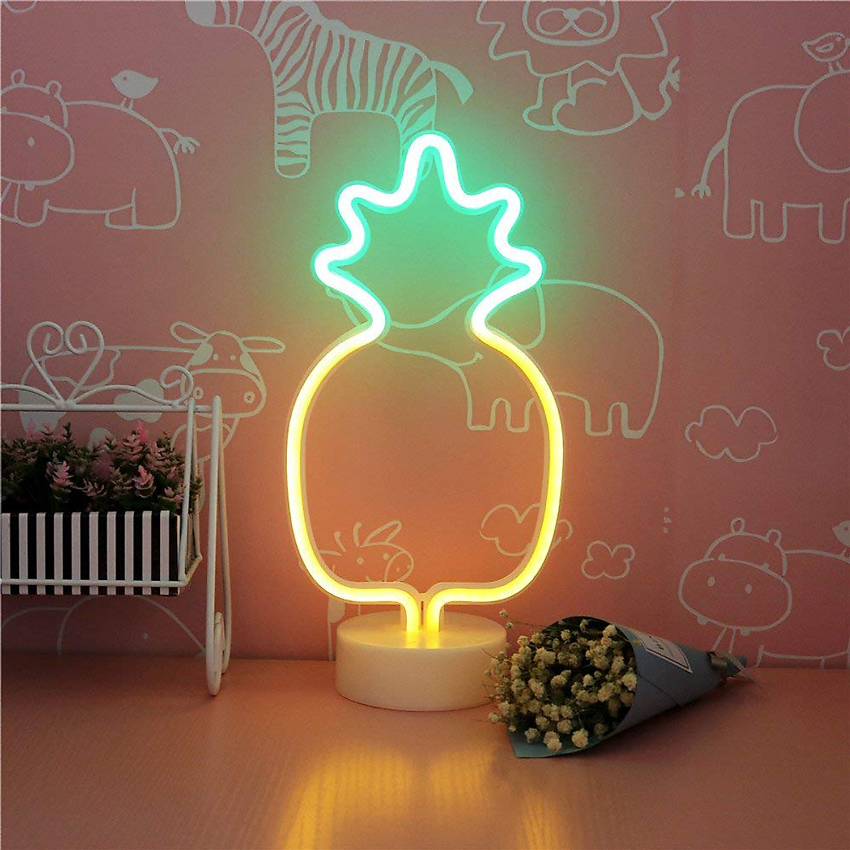 Pineapple Neon Signs, LED Neon Light Signs, Pineapple Neon Night Light for Luau Summer Party Children Kids Gifts Wall Art Bedroom Decorations Home Accessories Party and Holiday Decor Bedroom Office