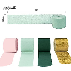 AOBKIAT Wedding Decor Sage Pink Gold Crepe Paper 8 pcs Streamers Party Decorations for Wedding,Rustic Wedding, Bachelorette Party, Birthday, Bridal/Baby Shower, Anniversary Party Backdrop Decorations