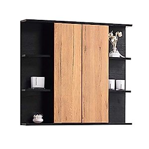 Bathroom Mirror Cabinet Folding Medicine Storage Cabinet Wall-Mounted Waterproof Closet Vanity Mirror with Shelf (Color : Black, Size : 70 * 14 * 70cm)
