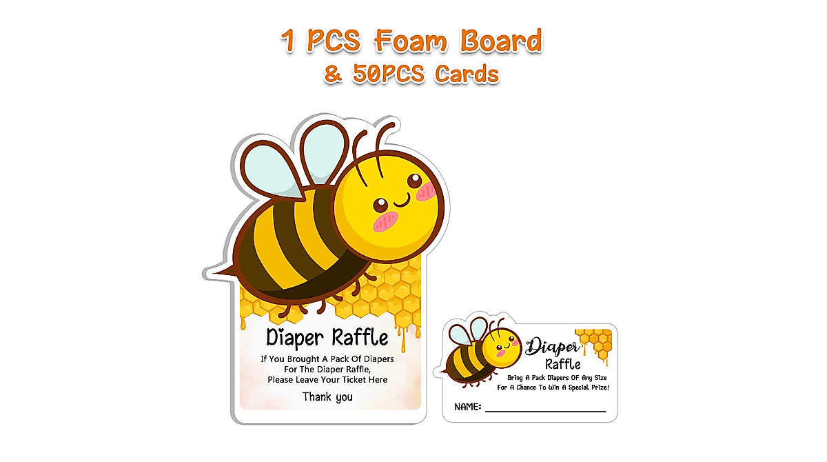 Cute Bee Diaper Raffle Baby Shower Game Cards - Party Favors & Decorations