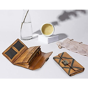 ORIREAL Womens Wallet Genuine Leather Dip Dye Card Organizer Ladies Purse Large Capacity Clutch (Coffee)