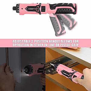 Enertwist Electric Screwdriver, 8V Max 10Nm Pink Cordless Screwdriver Rechargeable Set with 9 Accessory Kit, 21+1 Cluth, Dual Position Handle, LED Light