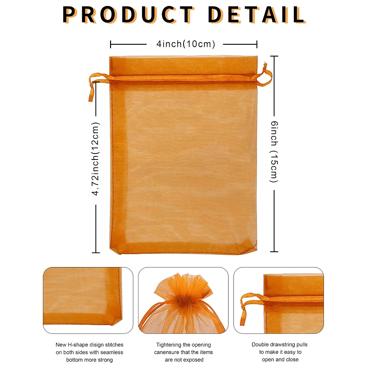 Jexila 100PCS Orange Organza Bags 4X6 Inch Halloween Goodie Candy Treat Bags Small Mesh Bags Drawstring Jewelry Gift Bags for Wedding Party Favor Pouches