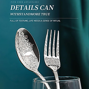 Cutlery Set for 6 Sterling Silver Silverware Set Forks Utensil Sets 24-PCS Apartment Essentials Kitchen Utensils Set Mirror Polished Glyphs Durable Ergonomic Dishwasher Safe Family Gatherings Silver