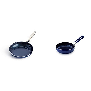 BLUE DIAMOND Cookware Ceramic Nonstick Frying Pan, 8 inch New Version & Cookware Healthy Ceramic Nonstick Mini Egg Pan, Blue