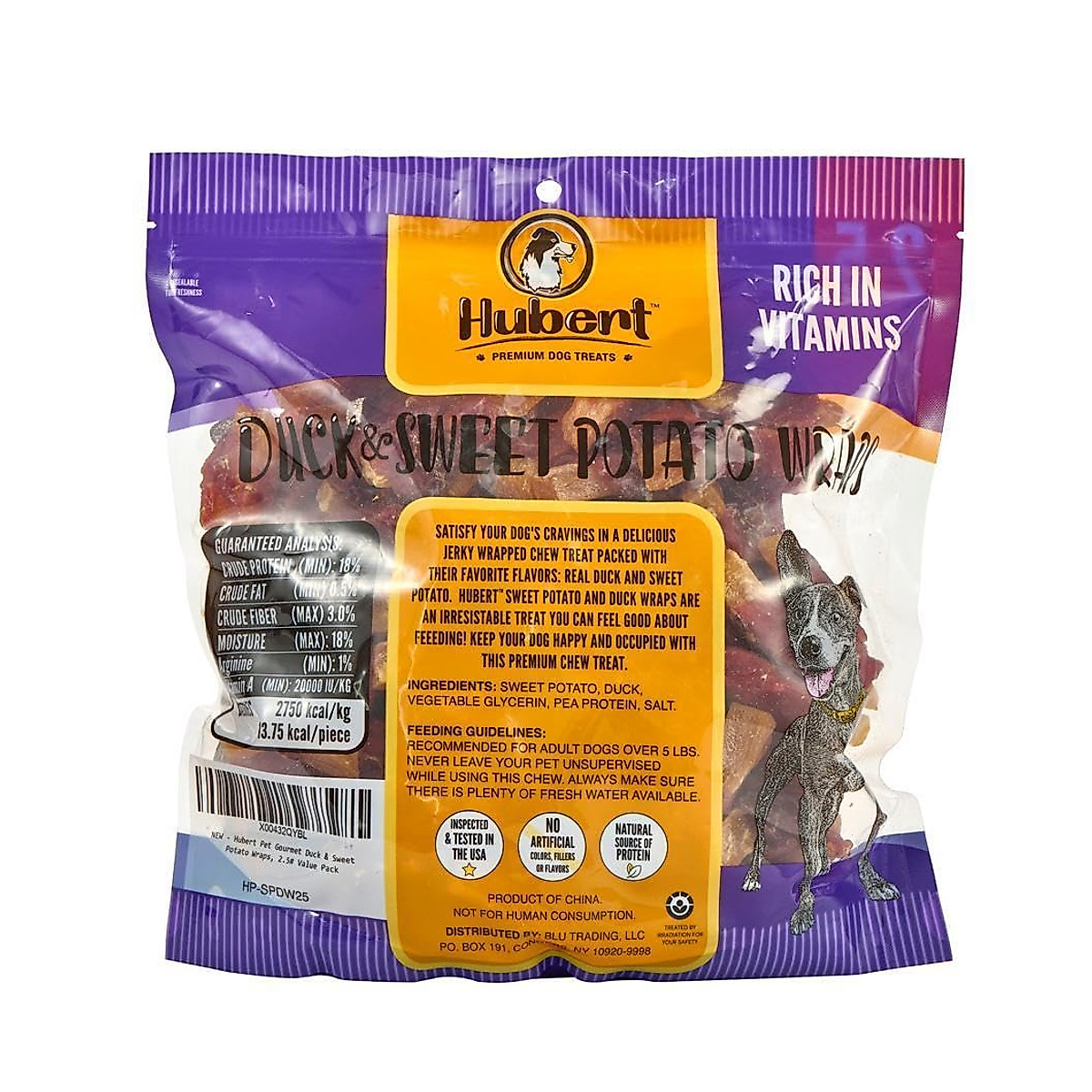 Hubert Pet Gourmet Duck & Sweet Potato Wraps Dog Treats - 2.5 lbs - USA Inspected - for Small & Large Dogs