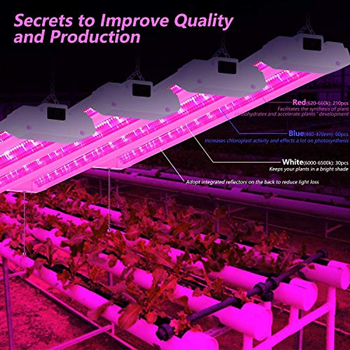 ANTLUX 4ft LED Grow Lights 50W Full Spectrum Integrated Growing Lamp Fixtures for Greenhouse Hydroponic Indoor Plant Seedling Veg and Flower, Plug in, ON/Off Pull Chain Included