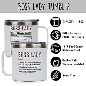 FROOBLEQUIRK 14 Oz Tumbler for Lady Boss, Inspirational Cup for Leader, Manager, Women Coworker – Birthday, Christmas, Boss Day Gift Idea
