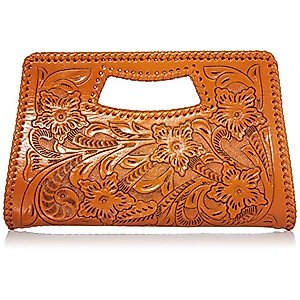 Mauzari Women's Hand Tooled Leather Clutch (Honey)
