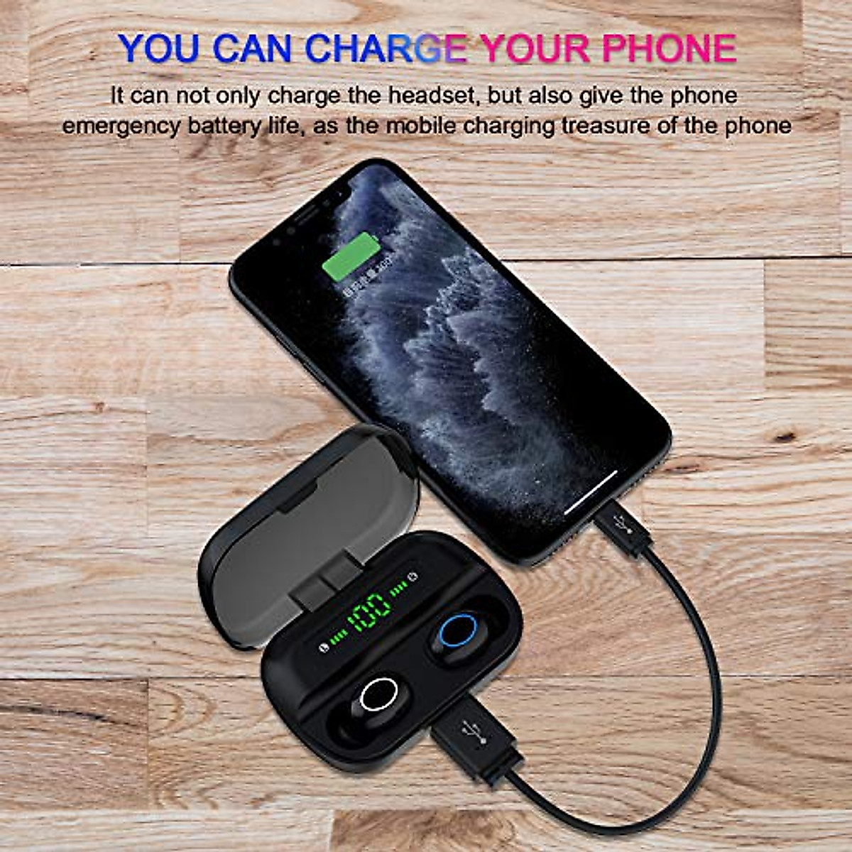 Wireless Earbuds Bluetooth Headset with Microphone Sports Headset Touch TWS Stereo Headset in-Ear Bluetooth 50H Playtime Charging Box, Sports, Exercise, Easy Pairing, Mobile Power(Q67)