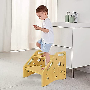 Nursery Step Stool for Kids, 2 Step Toddler Step Stool with Openwork Stars, Toddler Potty Training Step Stool, Kitchen Step Stool with Non-Slip Step Treads and 4 Cutout Handles, Toddler Step Stool