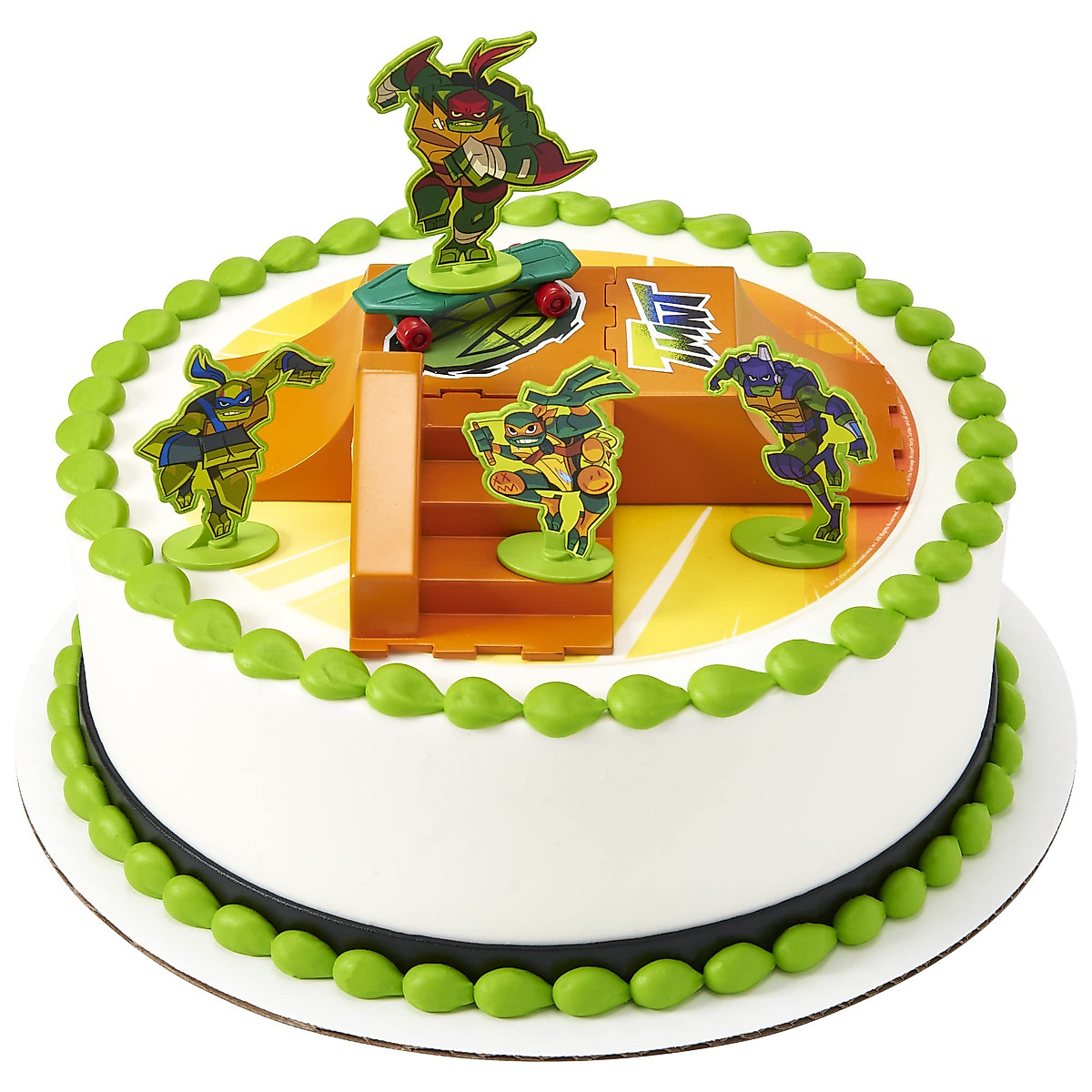 DecoSet® Teenage Mutant Ninja Turtles TMNT-RISE UP! Cake Topper, 6-Piece Birthday Decoration for Cakes and Cupcakes, Surprise Your TMNT Fan with ALL the Characters and Interactive Skateboard